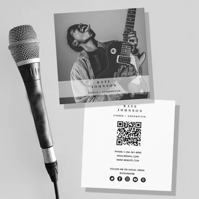 Singer Musician Photo Social Media QR Code Square Business Card | Zazzle