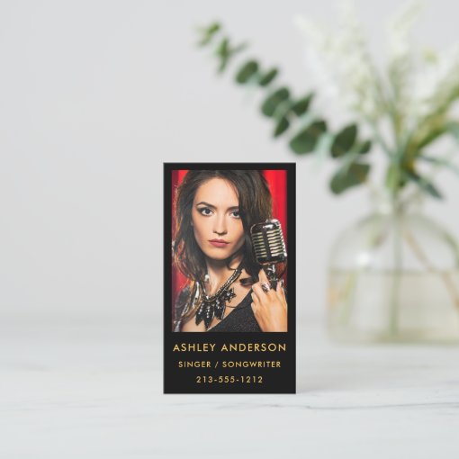 Singer Musician Promo Photo Business Card Gold | Zazzle
