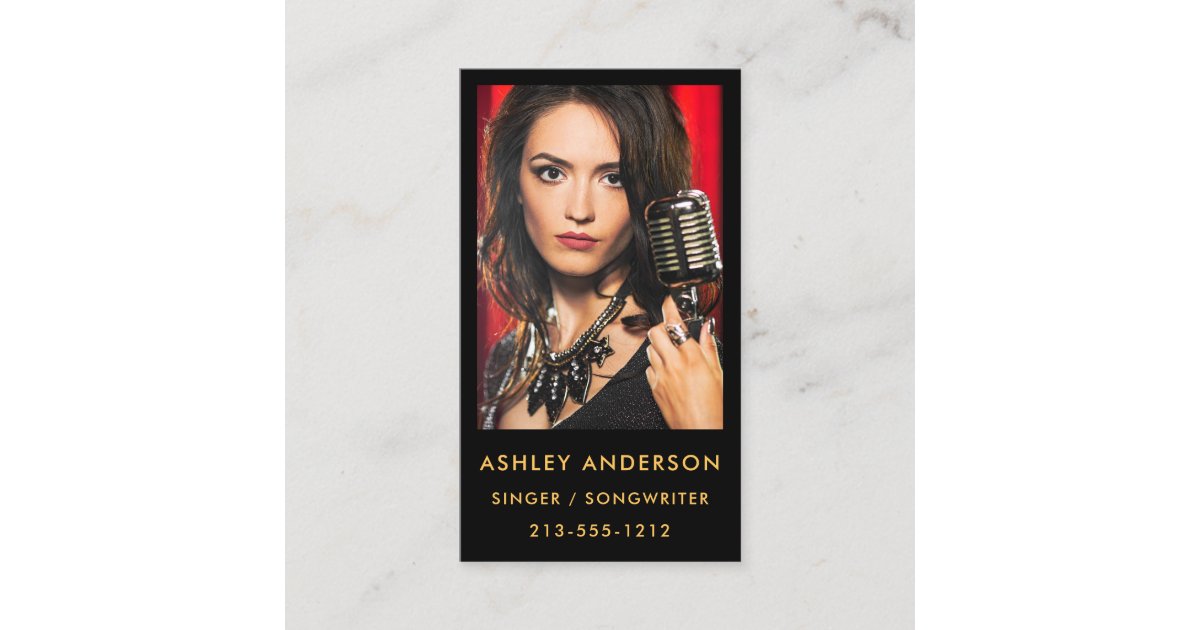 Singer Musician Promo Photo Business Card Gold | Zazzle
