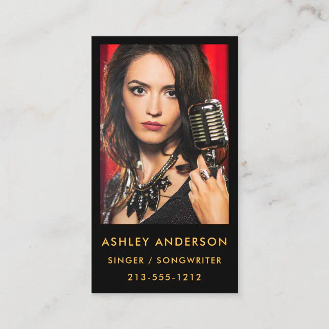 Singer Musician Promo Photo Business Card Gold | Zazzle