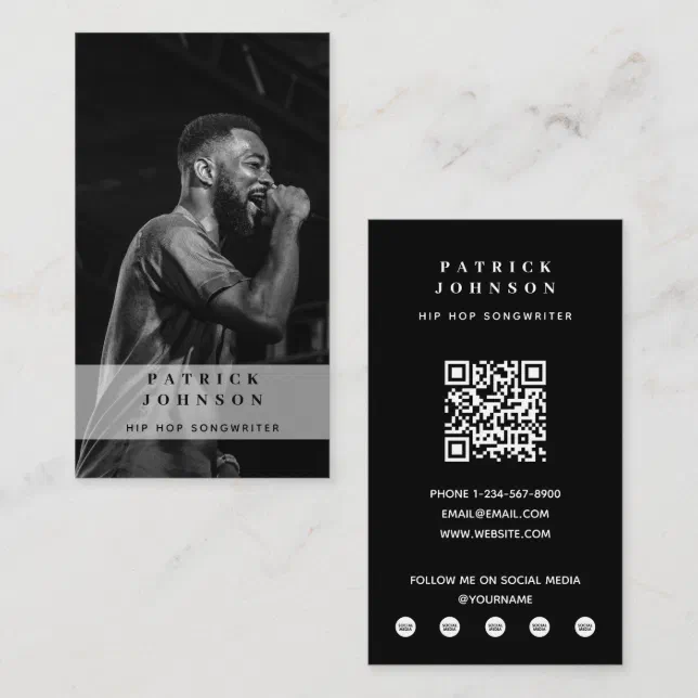 Singer Musician Songwriter Photo Hip Hop QR Code Business Card | Zazzle