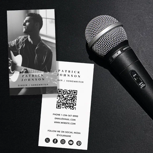 Singer Musician Songwriter Photo QR Code Business Card | Zazzle