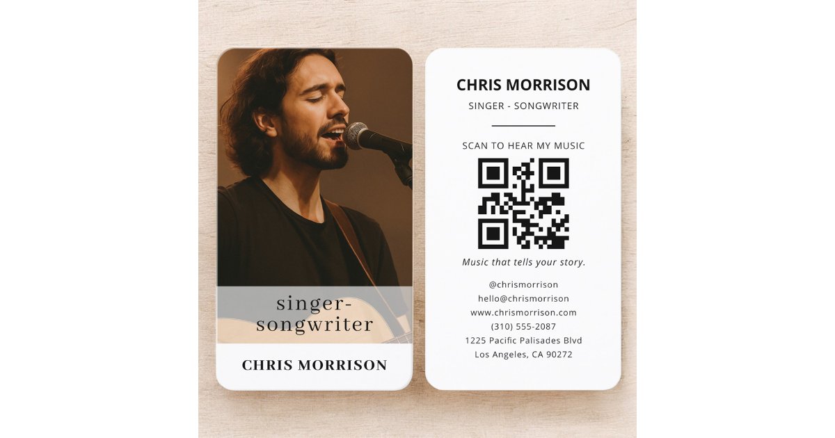 Singer Songwriter QR Code Photo Business Card | Zazzle