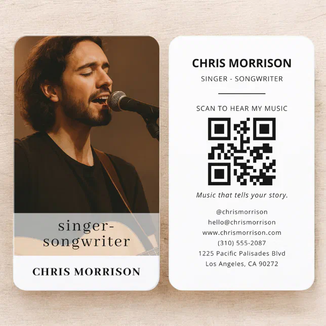 Singer Songwriter QR Code Photo Business Card | Zazzle