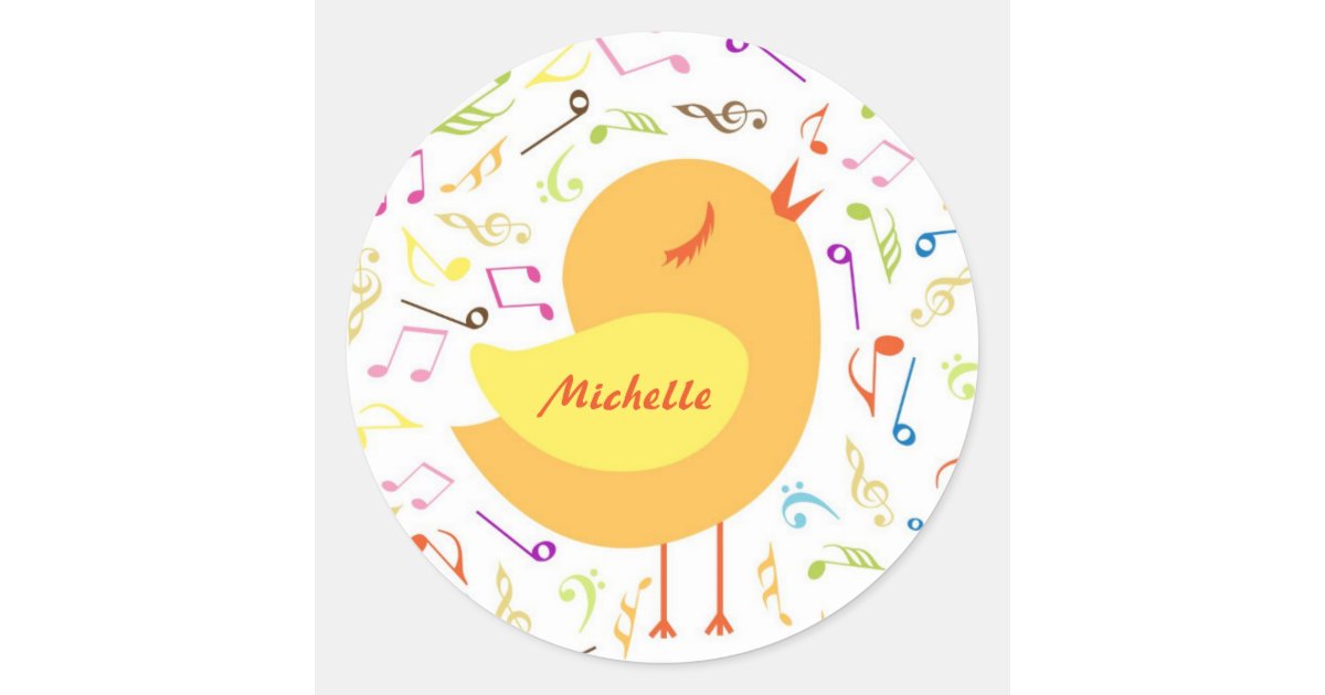 Singing Bird with Musical Notes Custom Stickers | Zazzle
