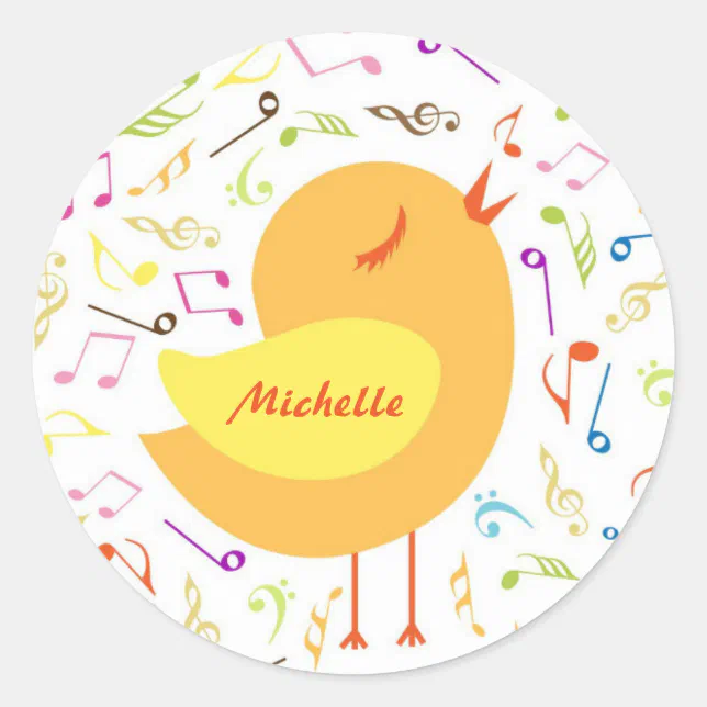 Singing Bird with Musical Notes Custom Stickers | Zazzle