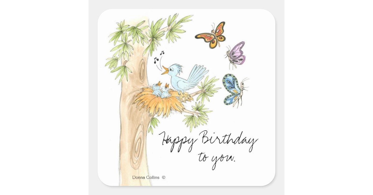 Singing Birds Birthday Sticker | Zazzle