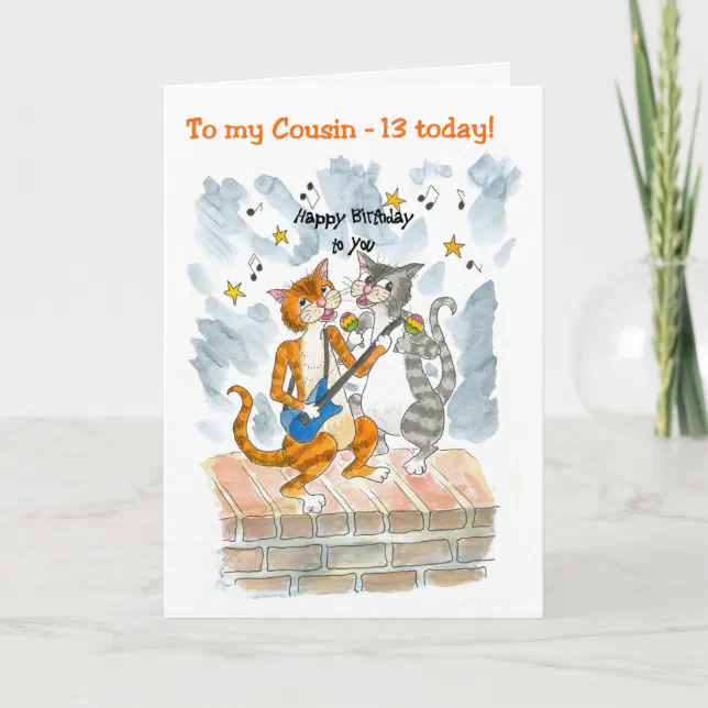 Singing Cats 13th Fun Birthday Card for a Cousin | Zazzle
