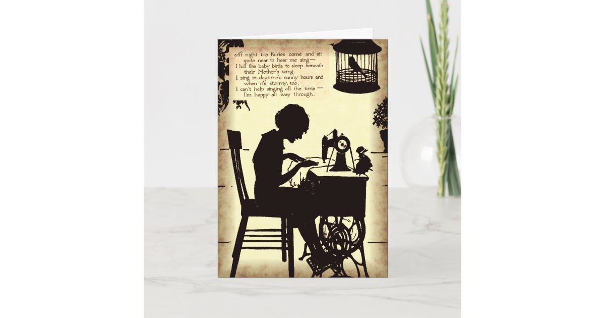 Singing Sewing Lady Vintage Fairy Poem Card | Zazzle