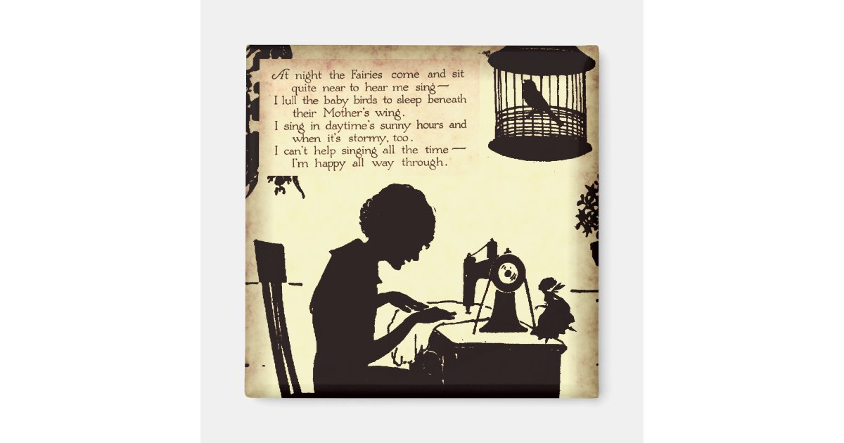 Singing Sewing Lady Vintage Fairy Poem Magnet | Zazzle