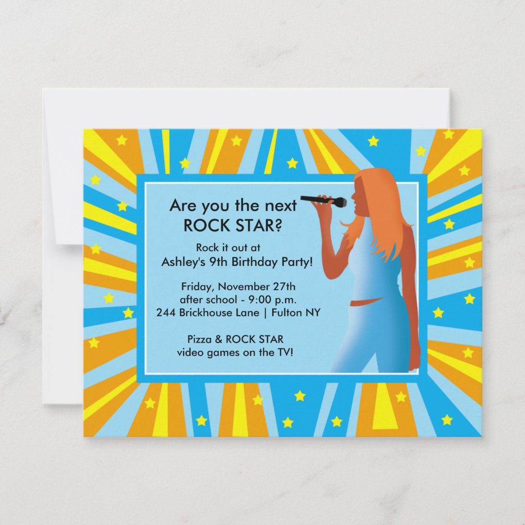SINGING | TALENT SHOW ROCKER Girl Birthday Invitation | Zazzle
