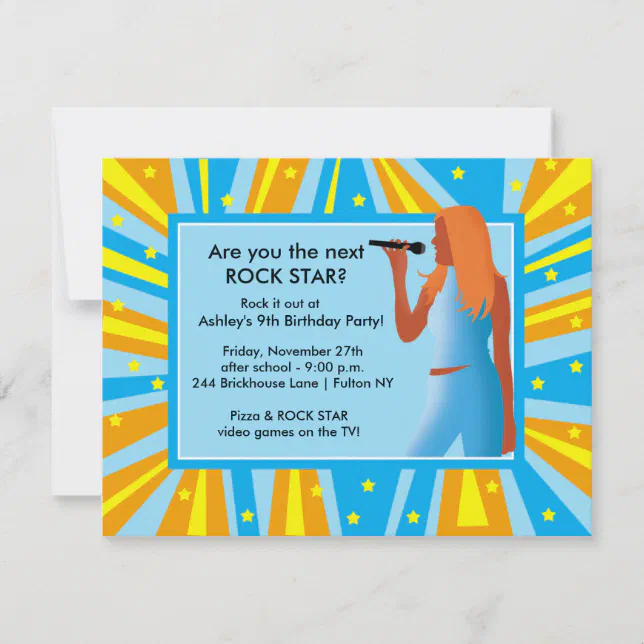 SINGING | TALENT SHOW ROCKER Girl Birthday Invitation | Zazzle