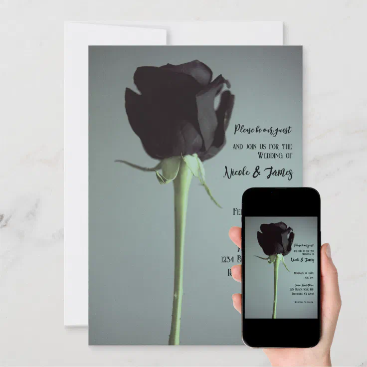 Single Black Moody Grey Romantic Elegant Wedding Invitation | Zazzle