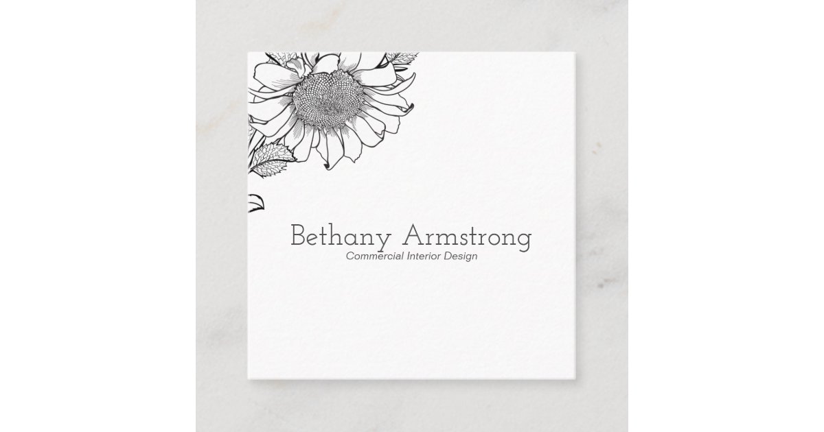 Single Black & White Sunflower Stem Business Card | Zazzle