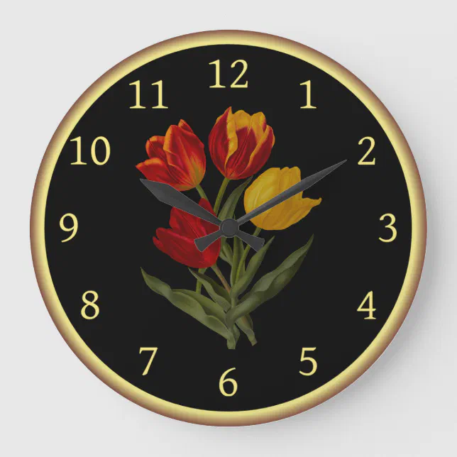 Single Early Tulips 003 ~ Botanical Art ~ Large Clock | Zazzle