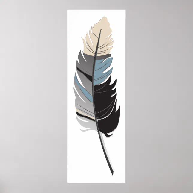 Single Feather - Black, Gray, Blue and Cream Poster | Zazzle