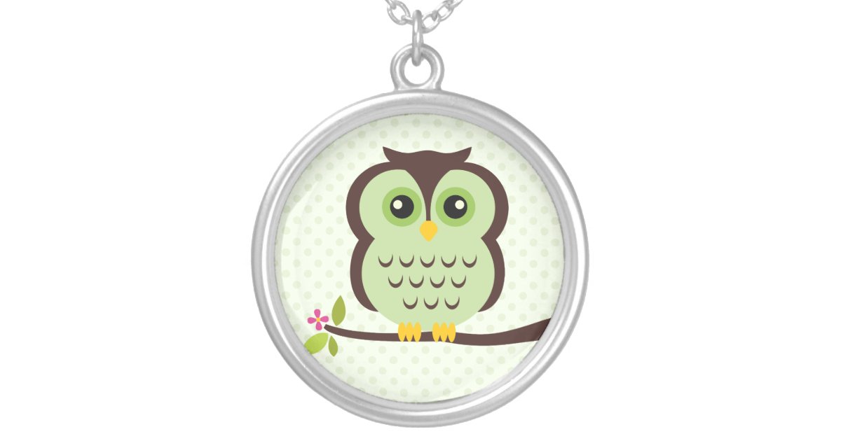 Single Green Owl Silver Plated Necklace | Zazzle