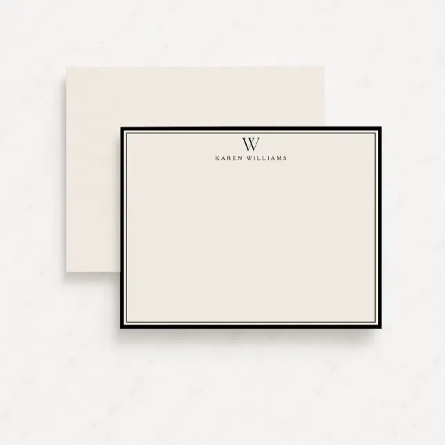 Single Initial Black Double Border Note card | Zazzle