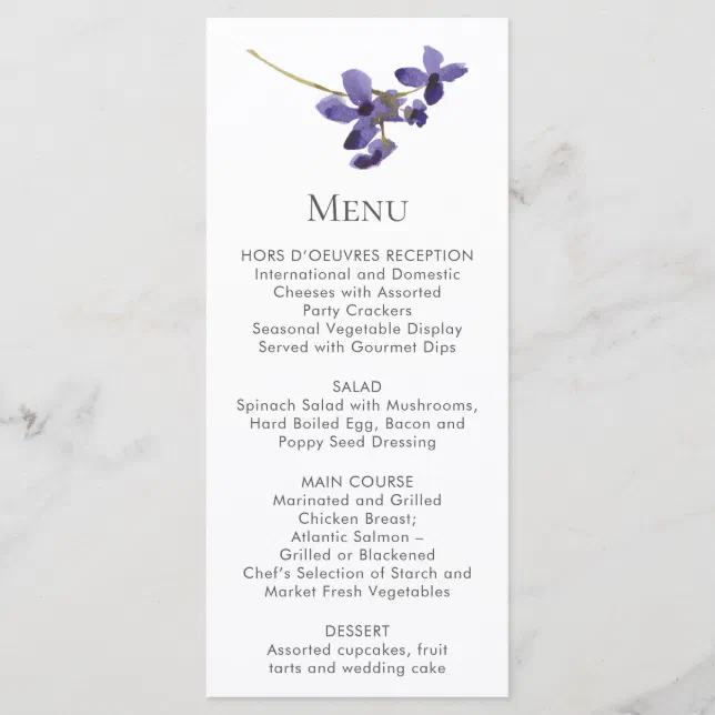 Single Purple Flower Stem Menu Cards | Zazzle