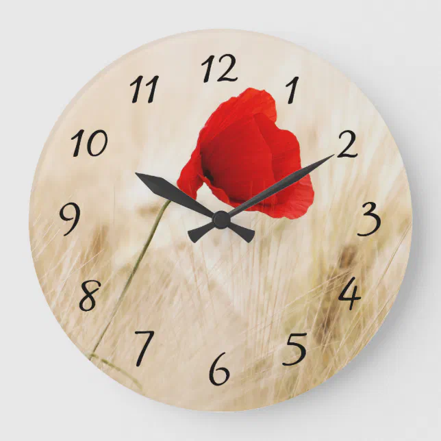 Single Red Poppy in a Grassy Field Large Clock | Zazzle