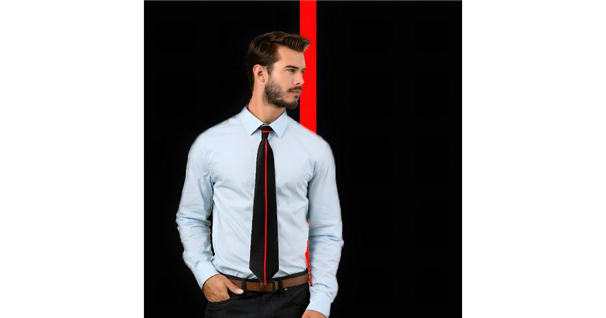 Single Red Stripe on Black Tie | Zazzle