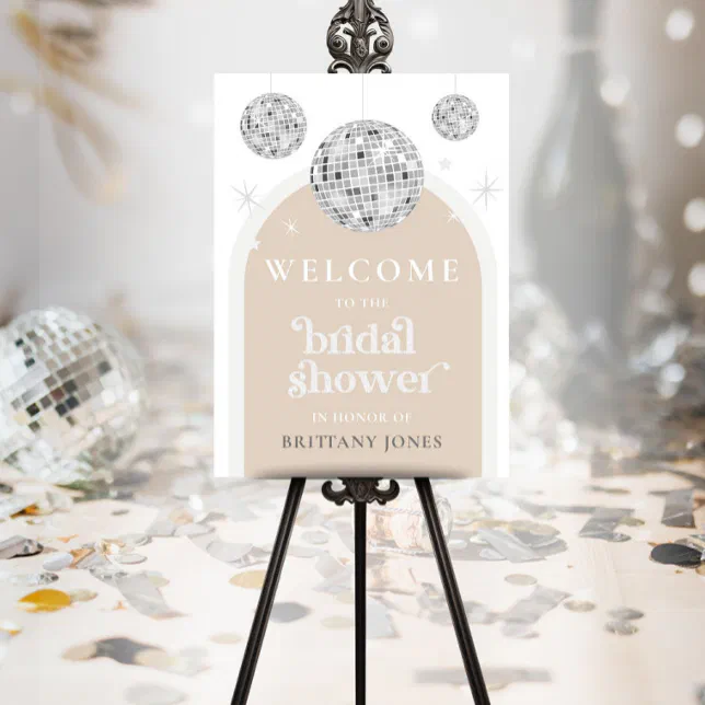 Single Retro Disco Ball Bridal Shower Welcome Sign | Zazzle