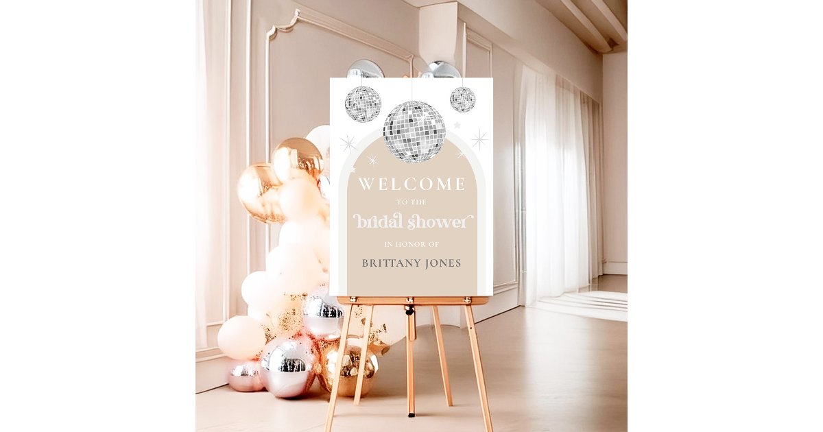 Single Retro Disco Ball Bridal Shower Welcome Sign | Zazzle