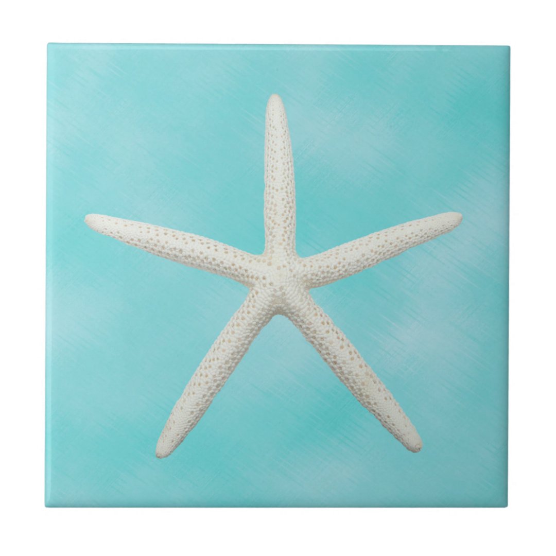 Single Starfish on Aqua Blue Ceramic Tile | Zazzle