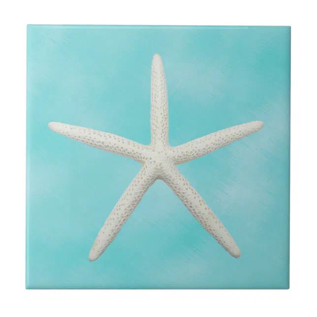 Single Starfish on Aqua Blue Ceramic Tile | Zazzle