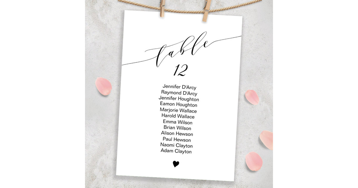 Single table wedding seating chart, elegant font invitation | Zazzle