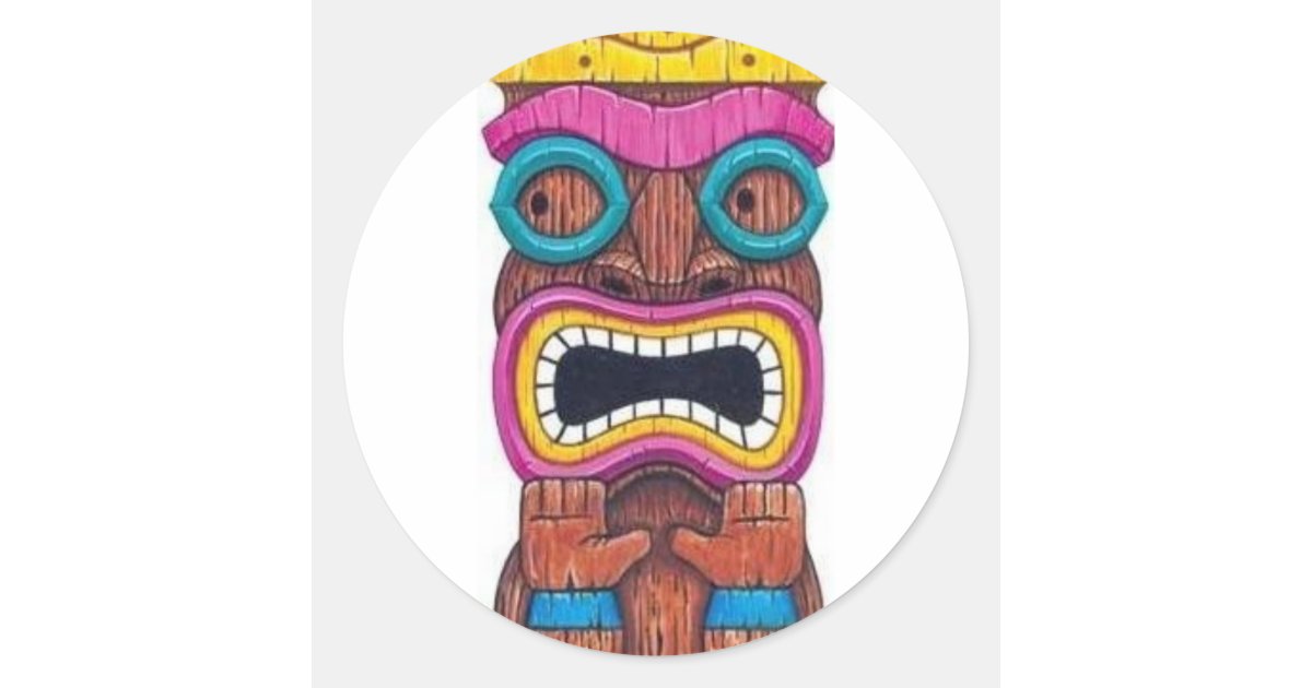 single tiki mask classic round sticker | Zazzle