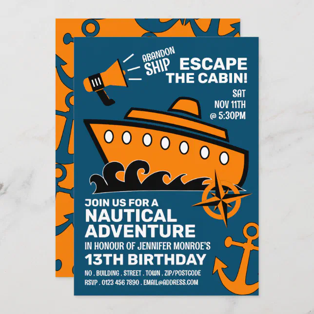 Sinking Ship Theme Escape Room, Birthday Party Invitation | Zazzle