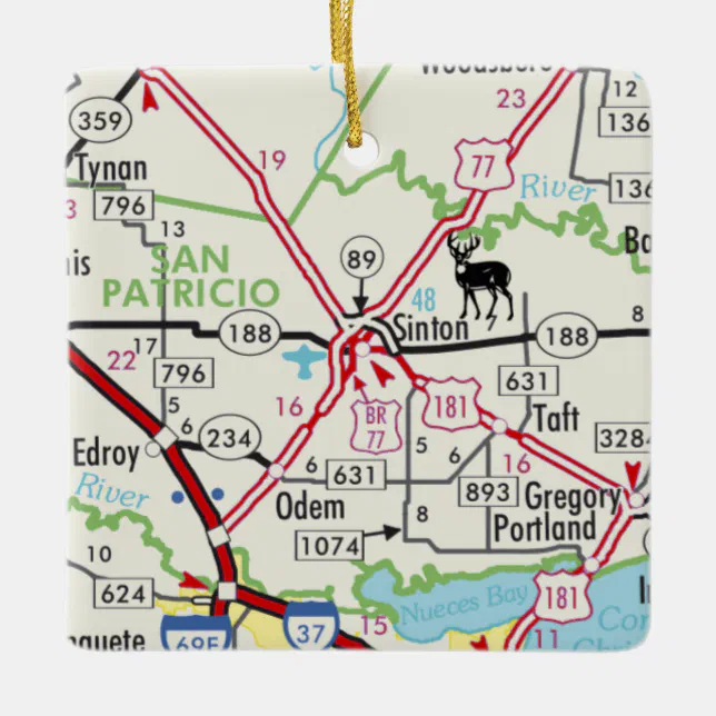 Sinton TX Road Map Ceramic Ornament | Zazzle