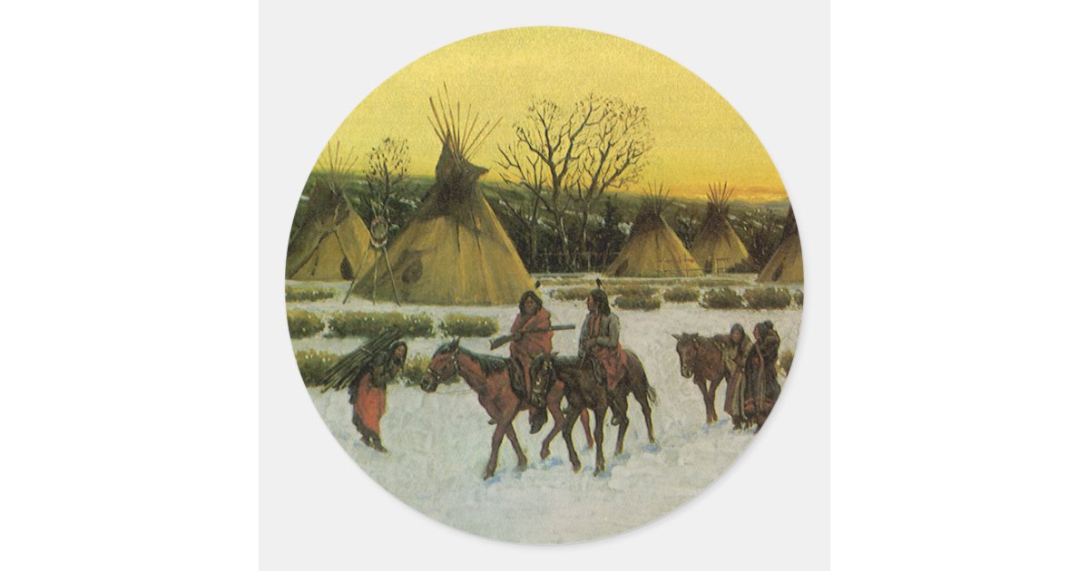 Sioux Camp at Wounded Knee by John Hauser Classic Round Sticker | Zazzle