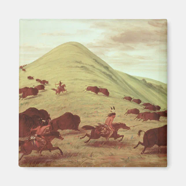 Sioux Indians hunting buffalo, 1835 (oil on canvas Magnet | Zazzle