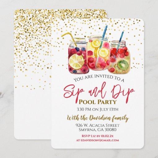 Sip and Dip Fruit Cocktail Pool Party Invitation | Zazzle