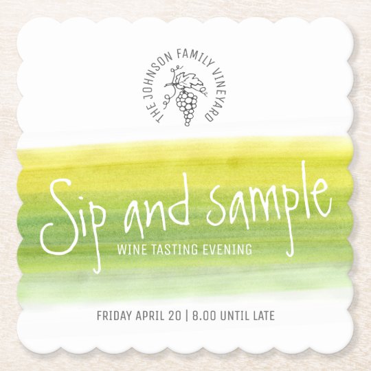 Sip and sample wine tasting paper coasters | Zazzle
