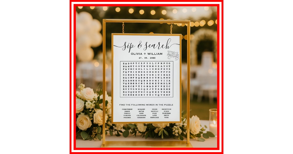 Sip and Search Custom Word Wedding Search Puzzle Poster | Zazzle