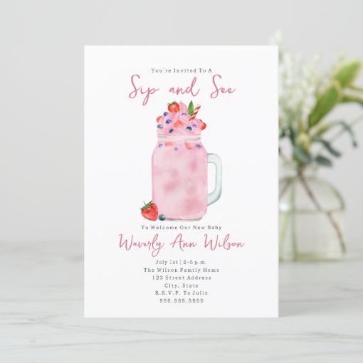 Sip and See Berry Smoothie Invitation | Zazzle