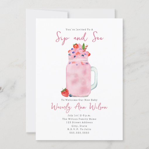 Sip and See Berry Smoothie Invitation | Zazzle