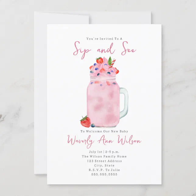 Sip and See Berry Smoothie Invitation | Zazzle