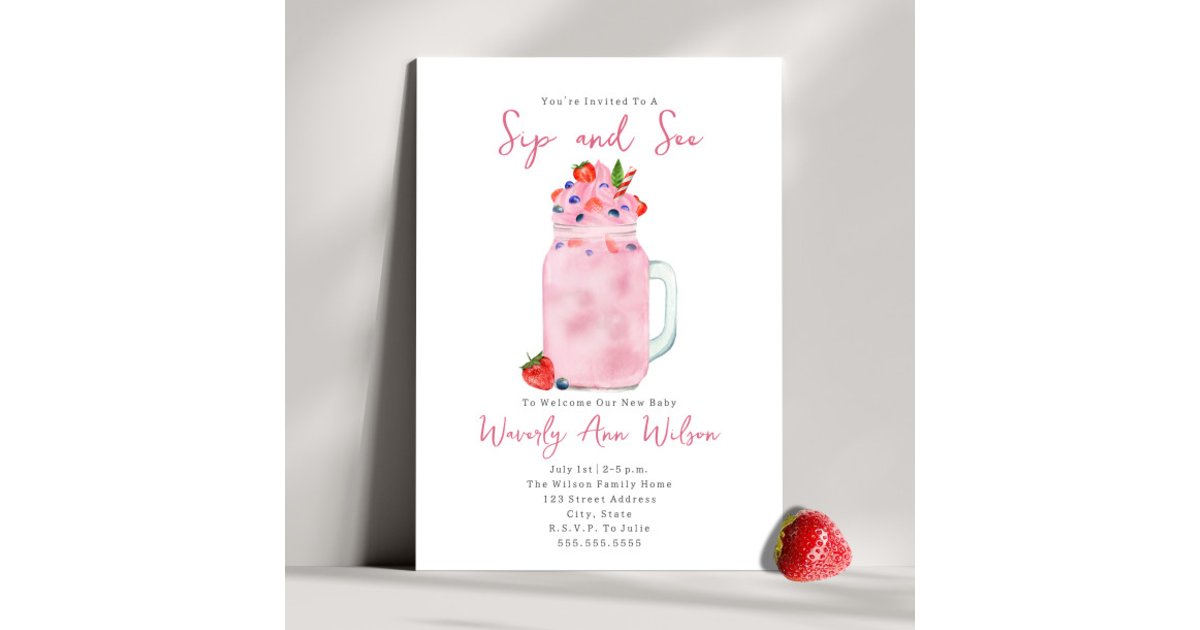 Sip and See Berry Smoothie Invitation | Zazzle