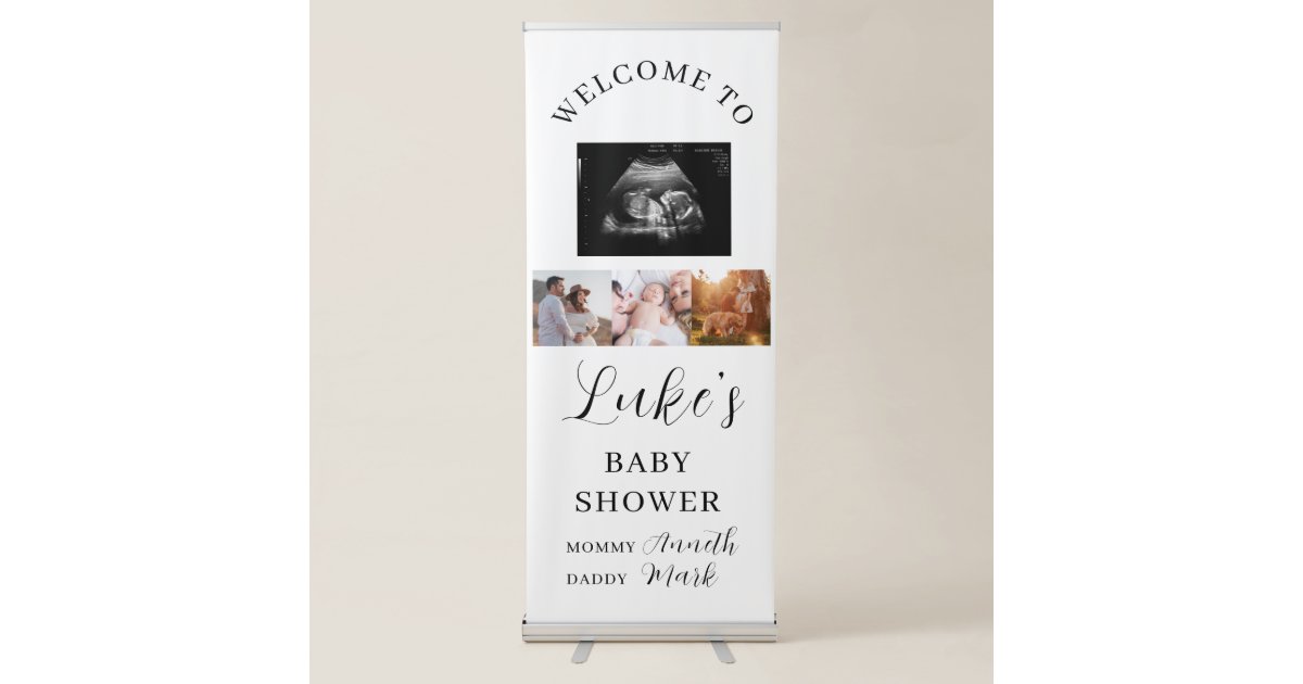 Sip and See Party Photo Collage Welcome Retractable Banner | Zazzle