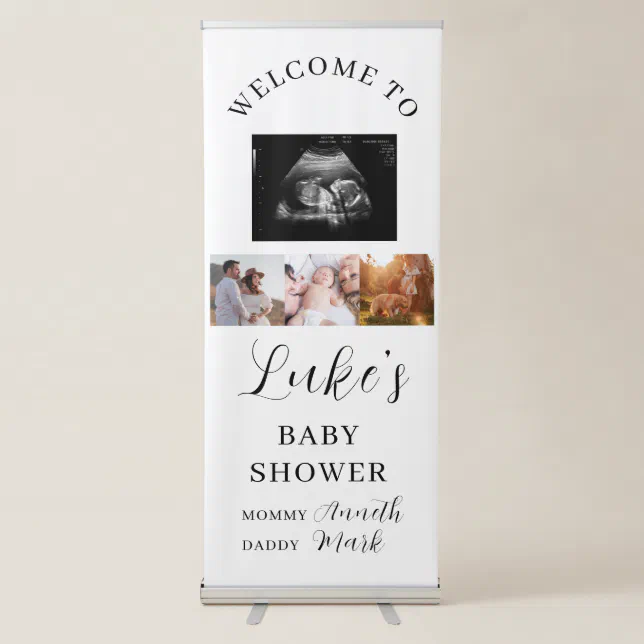 Sip and See Party Photo Collage Welcome Retractable Banner | Zazzle