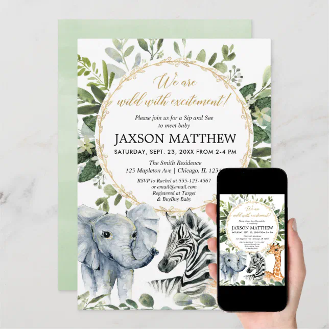 Sip and See safari baby shower, meet greet baby Invitation | Zazzle