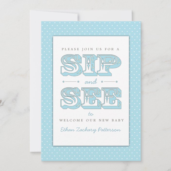 Sip and See Sweet Baby Boy in Blue Invitation | Zazzle