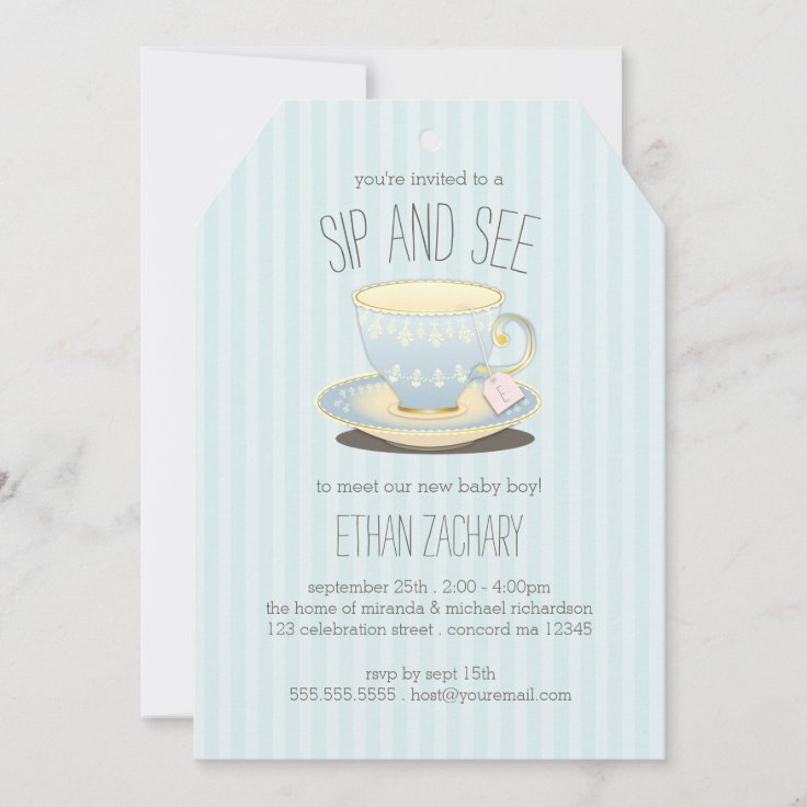 Sip and See Teacup in Blue Baby Boy Meet & Greet Invitation | Zazzle