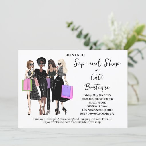 Sip and Shop New Boutique Opening Invitation | Zazzle