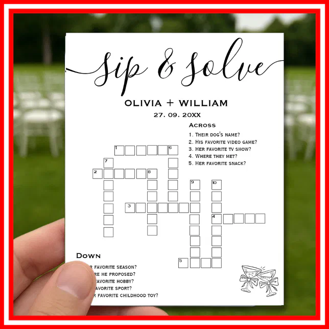 Sip and Solve Custom Wedding Crossword Puzzle Poster | Zazzle