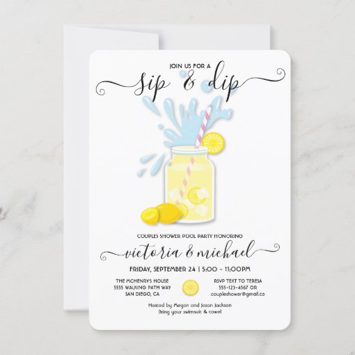 Sip & Dip Lemonade Pool Party Shower Invitation | Zazzle